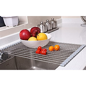 Ahyuan Roll up Dish Drying Rack Over The Sink Dish Drying Rack Dish Rack Over Sink Rolling Rack Dish Racks for Kitchen Counter (11.8''Wx17.8''L, Warm Grey)