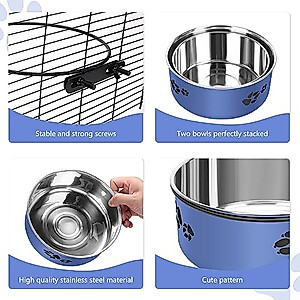OFFKITSLY 2 Pack Stainless Steel Dog Crate Water Bowls, No Spill, Anti-Tipping, Hygienic, Easy to Clean, Cute Pattern, Perfect Size