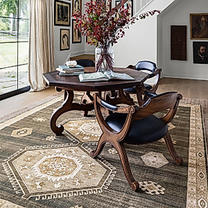 Rugs USA x Lauren Liess Taro Medallion Machine Washable Area Rug, 9' x 12', Dark Brown