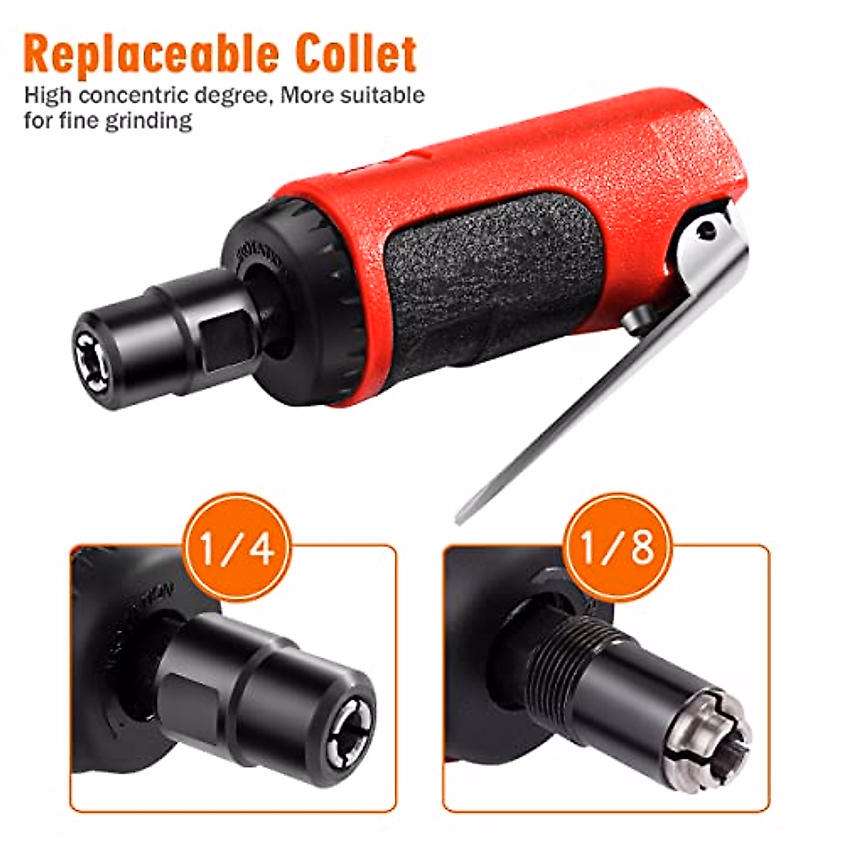 Goplus 1/4-inch Compact Straight Air Die Grinder, 25000 RPM Free Speed w/ 1/4" ，1/8" Collets and 2 Wrenches (Red+Black)