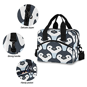 Cute Animal Penguin Pattern Lunch Bags for Women Insulated Reusable Lunch Tote Holder Lunch Cooler Bag Lunch Box with Shoulder Strap for Men Kid Girl