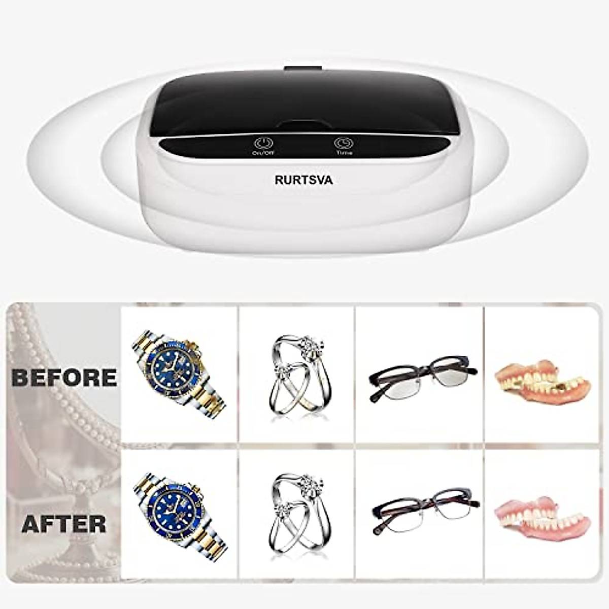 Ultrasonic Jewelry Cleaner Machine 550ML 50KHz Portable Sonic Solution Tool with Digital Timer SUS 304 Tank for Cleaning Watches, Ring, Eyeglass, Retainer, Necklaces