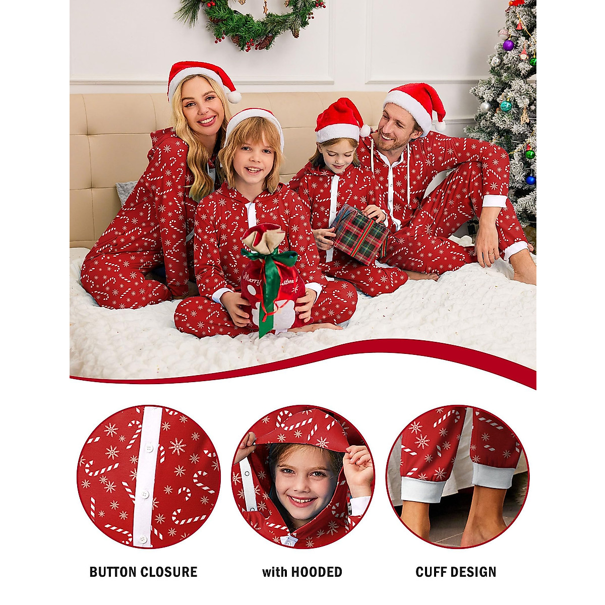 Ekouaer Christmas Matching Family Onesie Pajamas Long Sleeve Thermal One Piece Pajamas with Button