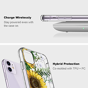 ICEDIO iPhone 11 Case with Screen Protector,Clear with Nice Sunflowers Floral Flower Patterns for Girls Women,Shockproof Slim Fit TPU Cover Protective Phone Case for Apple iPhone 11 6.1 inch