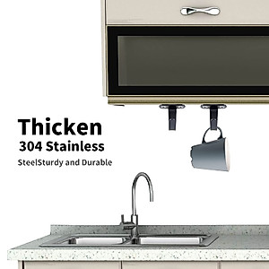 Unlorspy 12PCS Stainless Steel Under-Shelf Coat Hook with Screws Mount Ceiling Hooks Top Mount Hooks Towel/Robe Clothes Hook for Bathroom Kitchen Cabinet (Black)