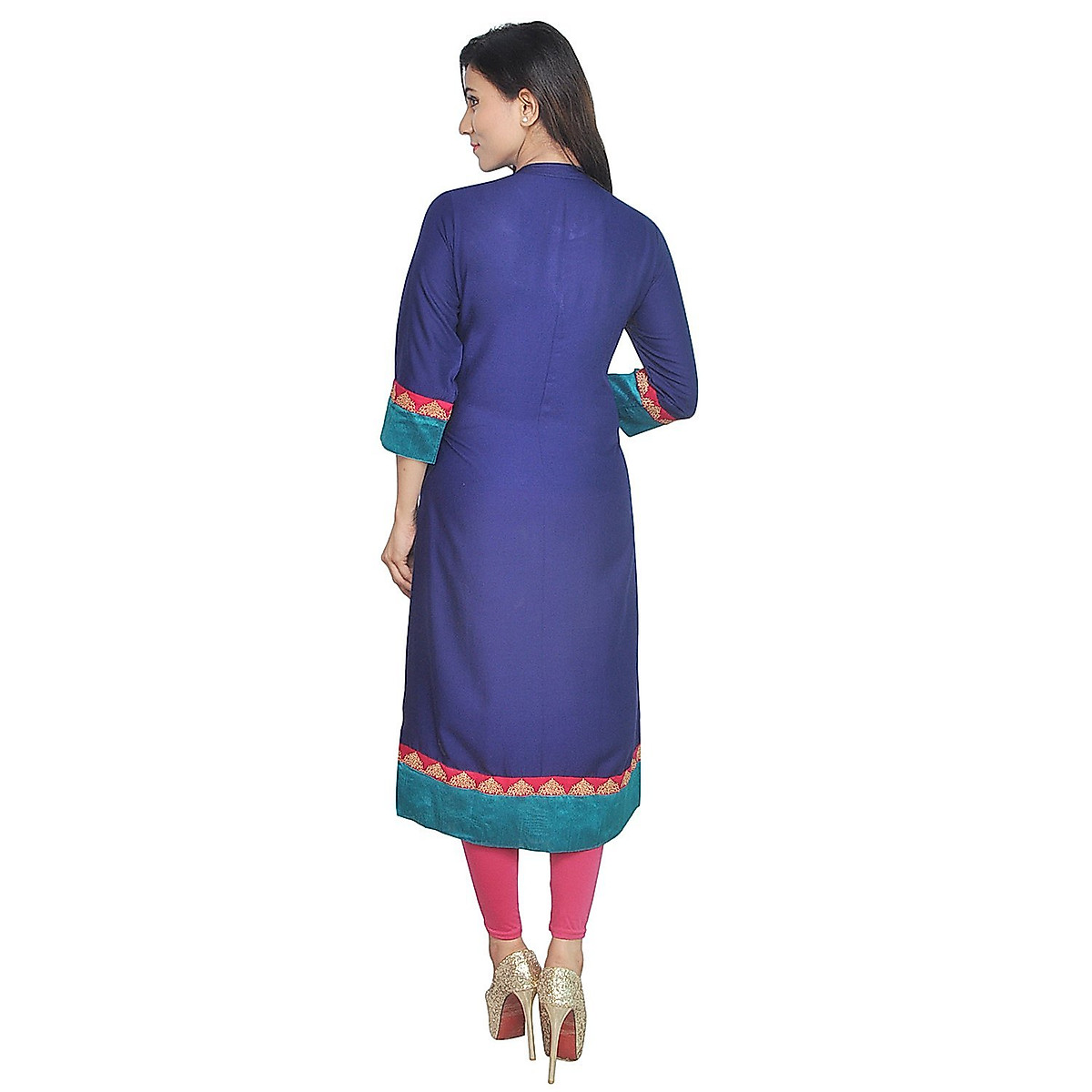 Chichi Women's Indian Embroidered Rayon Kurti Top, Royal Blue, XX-Large
