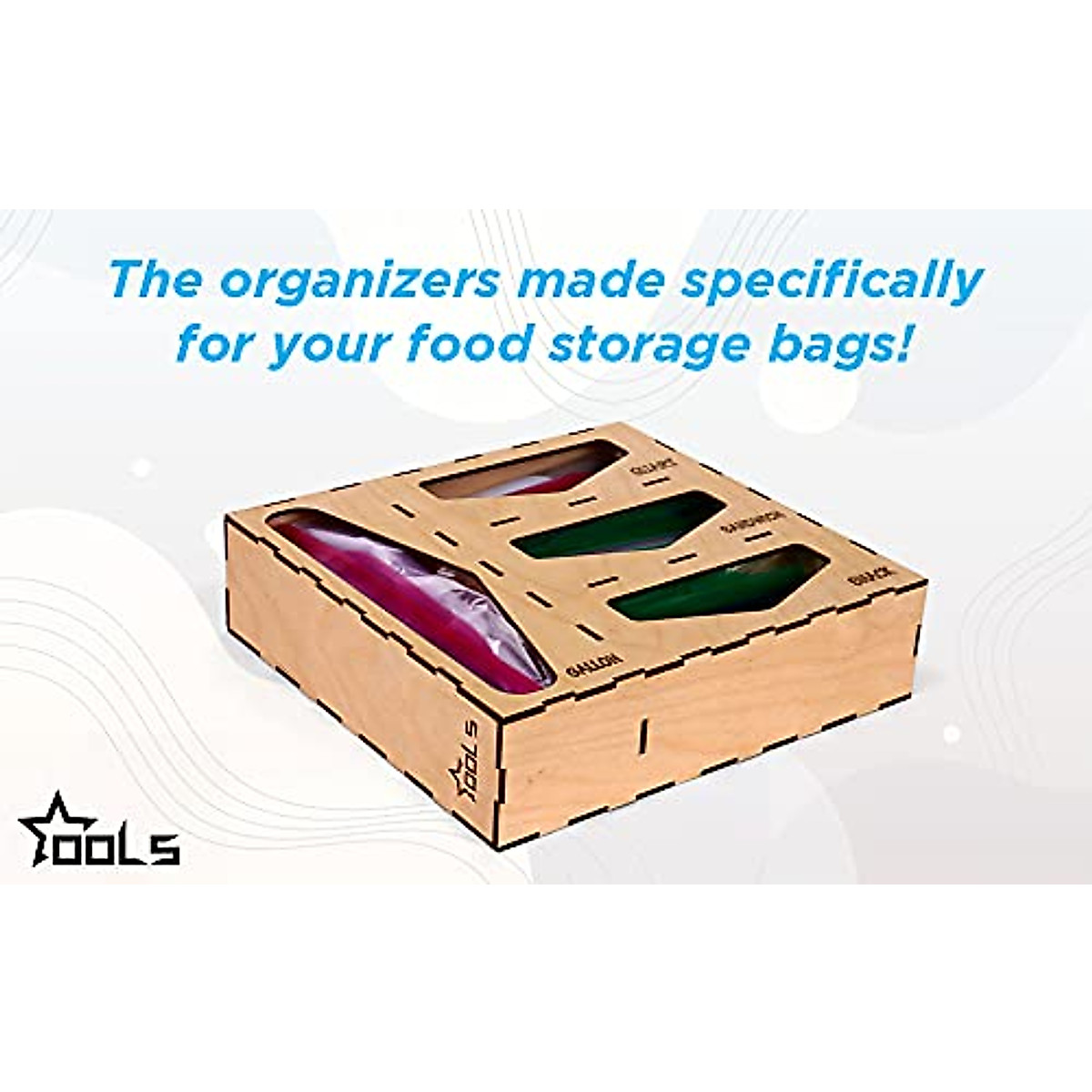 Ziplock bag storage organizer by Bools–Kitchen Drawer Organizer Compatible With Ziploc, Solimo, Glad, Hefty For Gallon, Quart, Sandwich & Snack Variety Size Bags