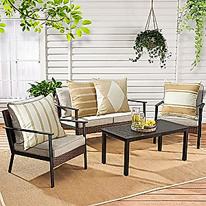 OTOSTAR Pack of 4 Waterproof Throw Pillow Covers 18x18 Inch Geometry Outdoor Decorative Pillow Case Garden Pillow Covers Square Cushion Case Pillows Shell for Patio Furniture Couch Tent (Light Coffee)