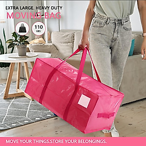 Extra Large Moving Bags with Strong Zippers and Handles Moving Supplies with lids, 8 Pack Heavy Duty Totes for Storage Bags for Space Saving, Fold Flat, Moving and Storing (8, Pink)