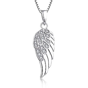 STARCHENIE 925 Sterling Silver Angel Wing Pendant Necklace for Women Cubic Zirconia 18" Chain
