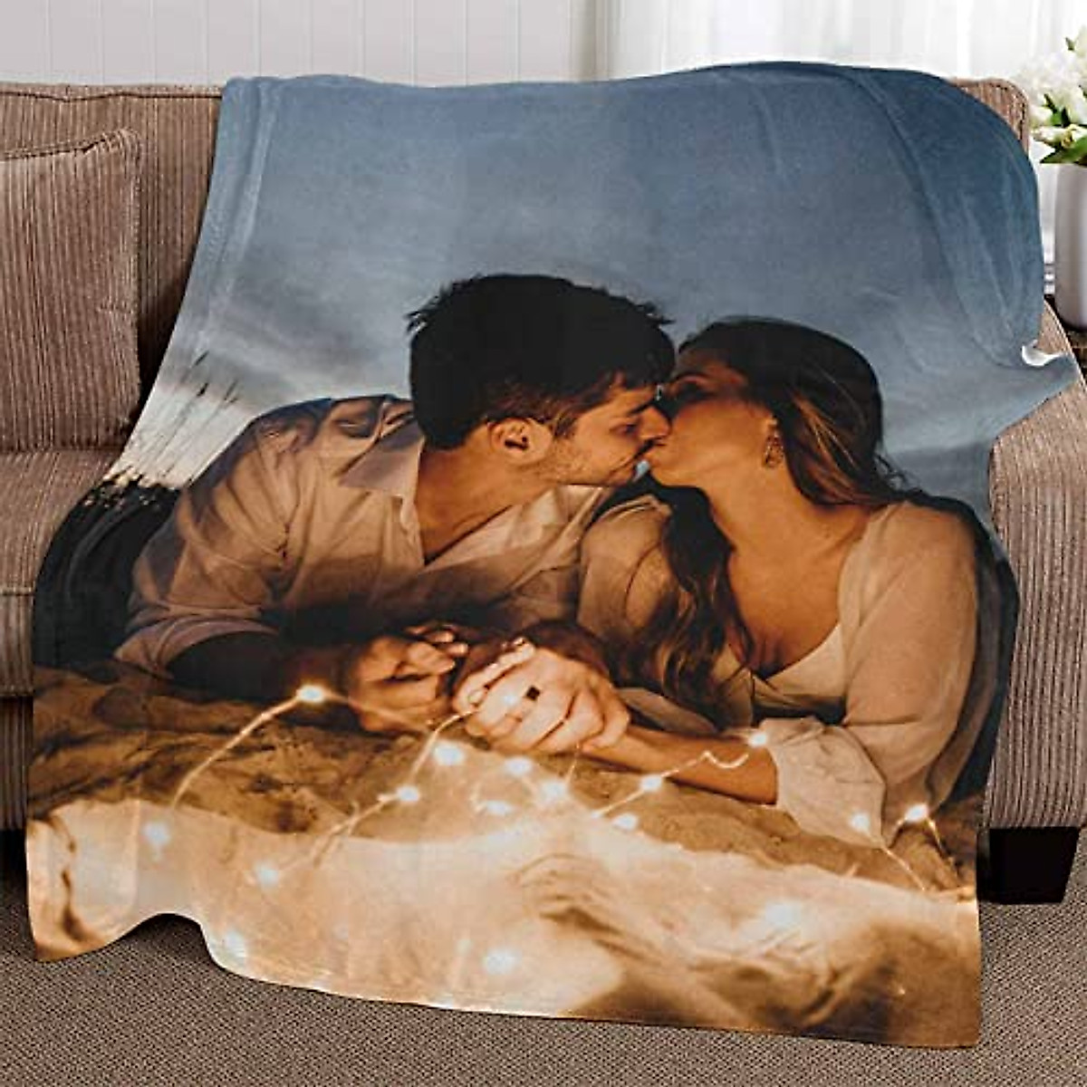 YESCUSTOM Personalized Blanket with Photo Text Custom Throw Blanket Using My Own Pictures for Christmas Family Mom Dad Dog Sisters Friends Besties Grandma Wife