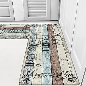 HEBE Anti Fatigue Kitchen Mat Set of 2 Non Slip Cushioned Kitchen Mats for Floor Waterproof Farmhouse Kitchen Rugs and Mats Set Comfort Standing Desk Mat Carpet for Sink,Office,Laundry