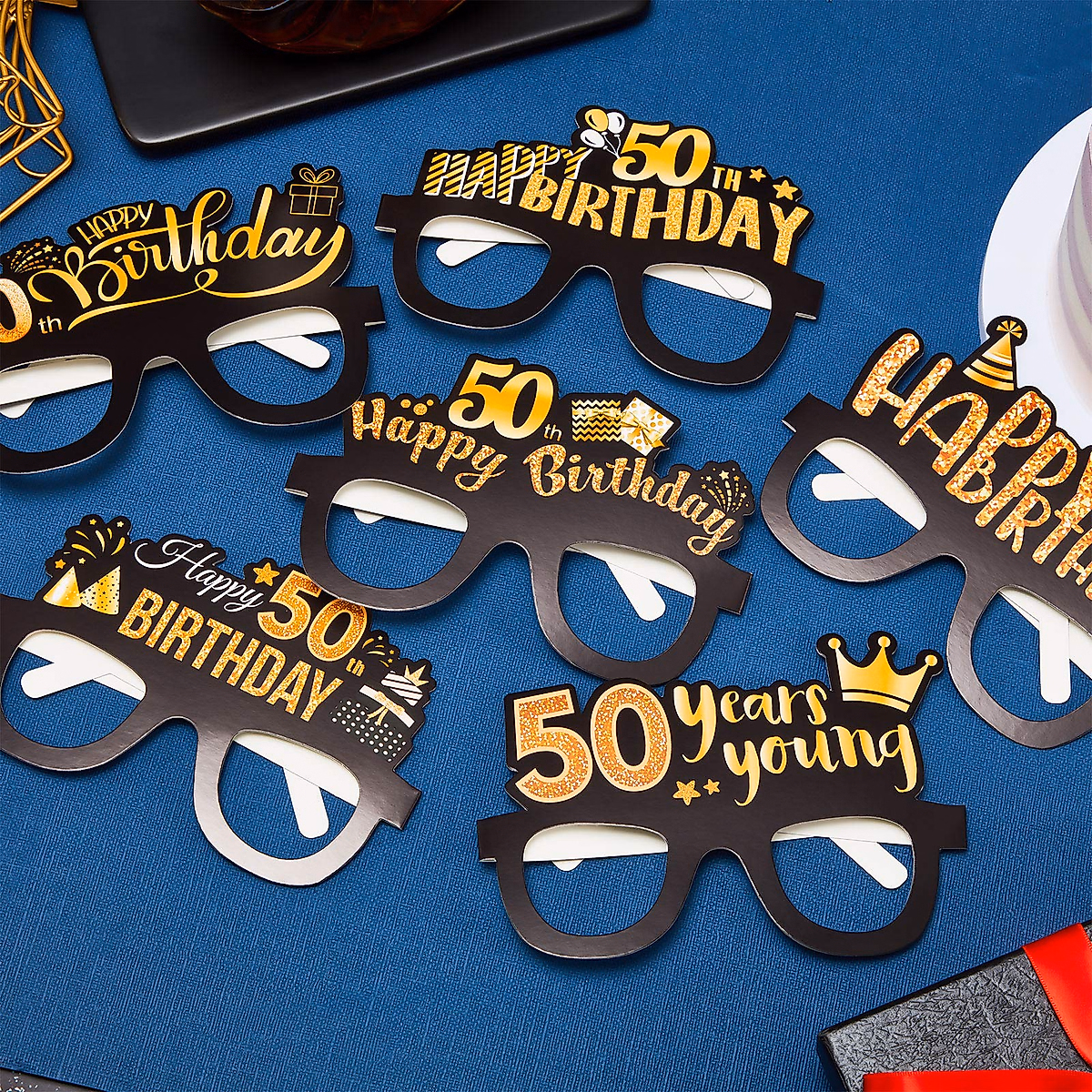 Sumind 24 Pcs Birthday Glasses Decoration Paper Eyeglasses Birthday Sunglasses to Wear for Men Women Table Decor Party(50th)