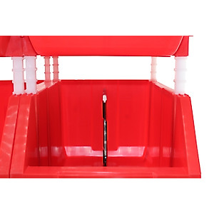 DJC Supply Heavy duty thermoplastic storage bin organizer, Stackable, Hangable, Side-connect (RED (2 PACK), LARGE V2 8.4" X 14.5" X 6.9")