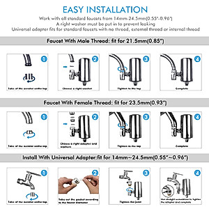 Faucet Water Filter Kitchen Tap Water Purifier Stainless Steel Faucet Mount Water Filtration System Remove Chlorine, Odor, Sediment, Improve Taste (1 Filter Element Included)