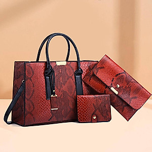 NC Snakeskin Pattern Female Bag Fashion Trend Diagonal Handbag Retro Large-Capacity Four-Piece Bag, Red