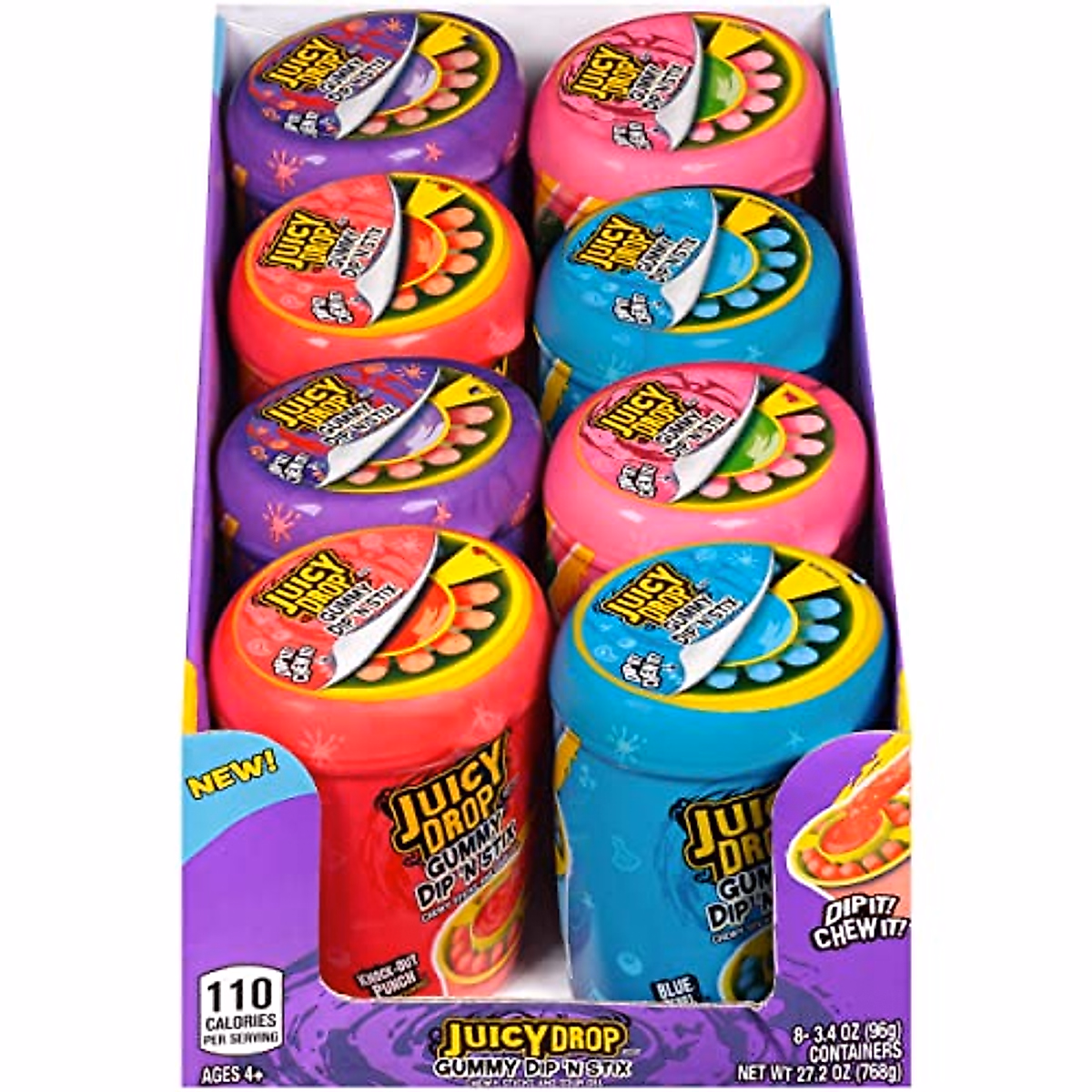 Juicy Drop Dip ‘N Stix Halloween Sweet & Sour Candy Variety Pack - 8 Count Sweet Candy & Sour Gel In Assorted Fruity Flavors - Fun Gummy Candy For Halloween Candy Bowls, Parties & Trick Or Treating