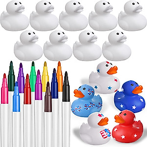 Jerify 12 Pcs 2 Inch White Blank Rubber Ducks Creative Rubber Ducks with Pens of 12 Colors for Pool Bathtub Float Cute Ducks DIY Ducks Birthday Gifts Baby Party Favors Accessories for Kids