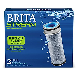 Brita Stream Water Filter Replacements for Stream Pitchers and Dispensers, Lasts 2 Months, Reduces Chlorine Taste and Odor, 3 Count