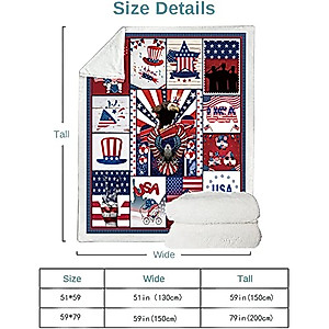 4th of July Decorations, Patriotic Gnome Blanket, Independence Day, 4th of July Citizenship Veteran Labor Day Gifts, Super Soft Warm Sherpa Throw Blanket for Couch Bed Sofa 50 x 60