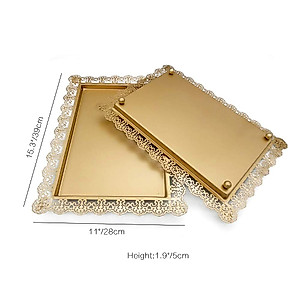 2Pcs Iron Cupcake Plate Dessert Serving Tray Fruit Platter for Halloween Tea Party Brithday Party Wedding Baby Shower Rectangle Gold