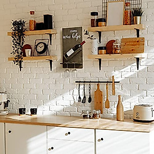 Elegant Designs HG1016-RGY Lucca Quote Saying “Life Happens Wine Helps” Wooden Bottle Shelf with Glass Holder Wall Mounted Wine Rack, Rustic Gray