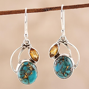 NOVICA Artisan Handcrafted Citrine Dangle Earrings For Women | Turquoise Earrings Dangling | Turquoise Earrings Sterling Silver | Natural Turquoise Earrings For Women | Minimalist Turquoise Earrings