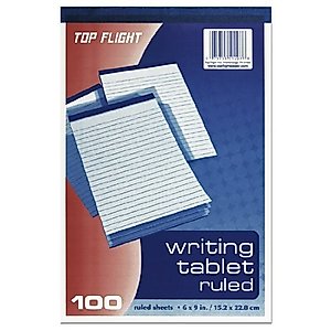 Top Flight Writing Tablet, White, 100 Sheets
