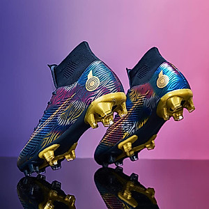 DHOVOR Womens Mens Soccer Cleats Youth High-Top Football Cleats Anti-Slip Athletics Football Trainers Outdoor Soccer Shoes Black