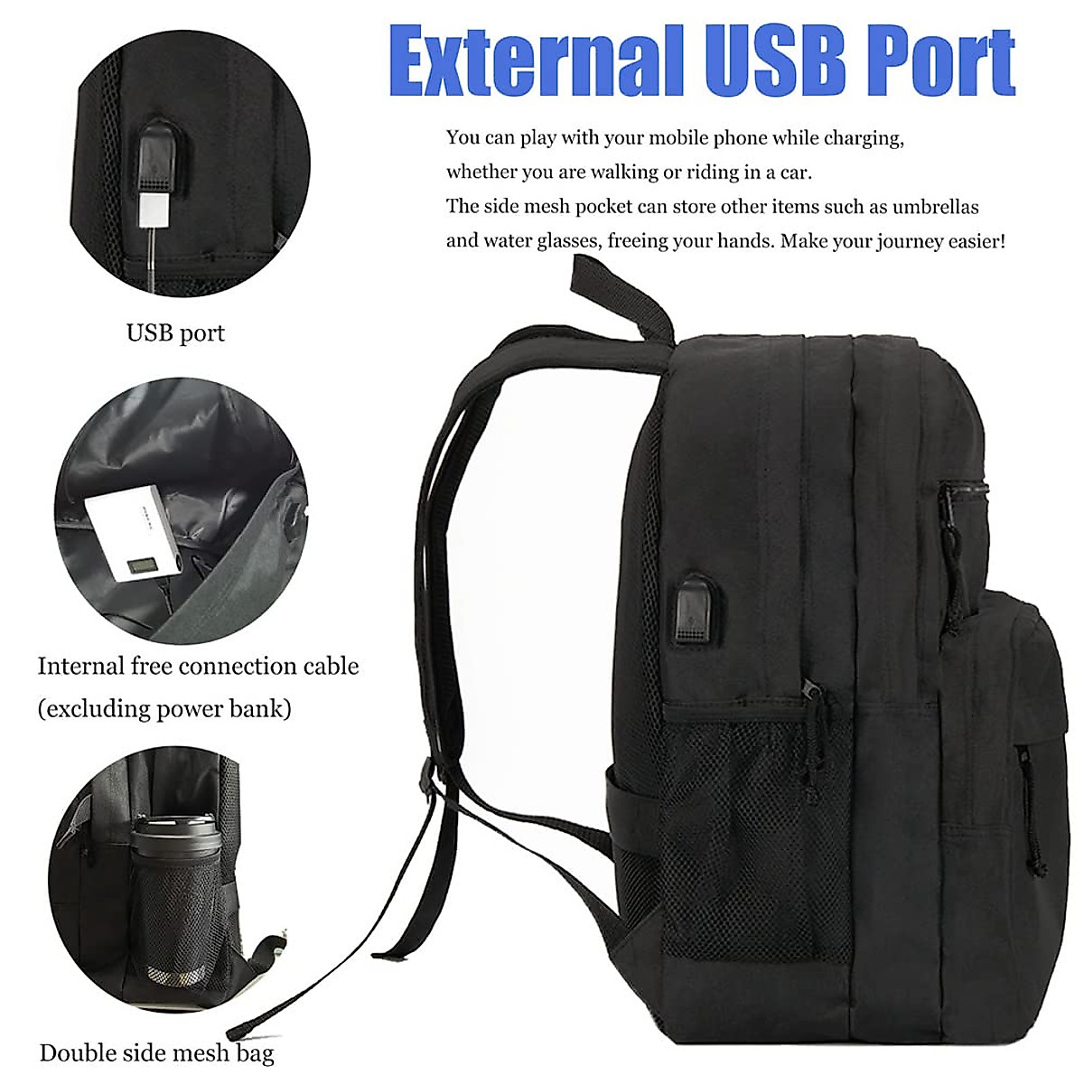 Classic Black Travel Backpack for Men Women Anti Theft Laptop Backpacks 17 Inch Durable Water Resistant School Teacher College Bookbag for Teen Girls Large Casual Computer Bag with USB Charging Port