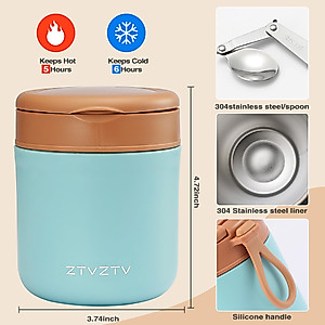 CJACJA Thermo for Hot Food Kids - 15.2 Oz, Insulated Food Jar for Soup, Width Mouth Stainless Steel Insulated Lunch Container with Folding Spoon, Blue (Blue)