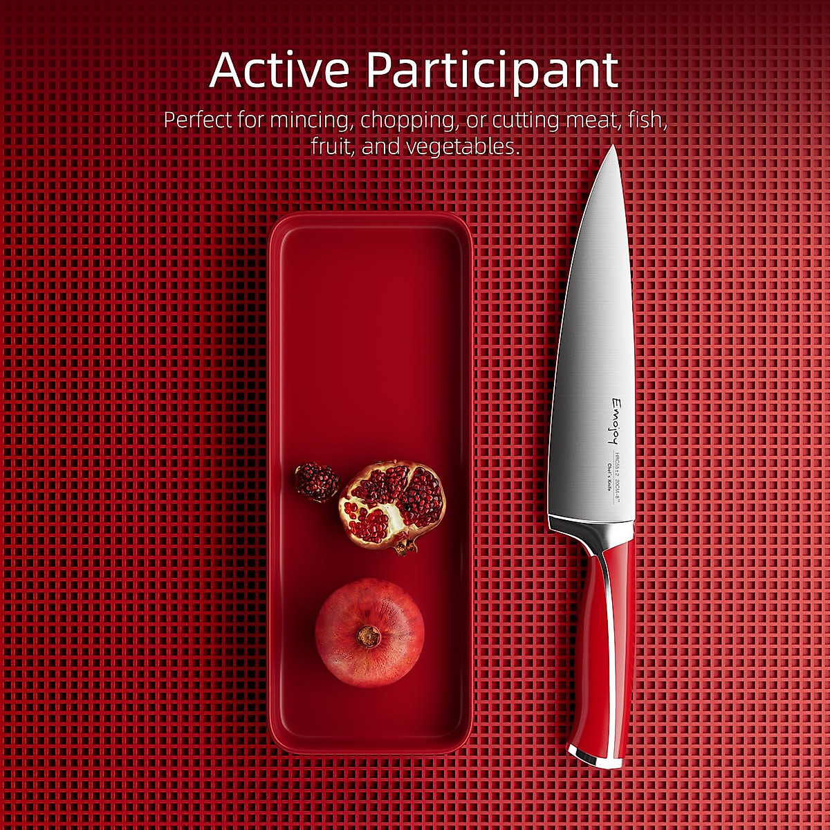 Knife Set, Emojoy 15 Piece Kitchen Knife Set with Block Wooden, German Stainless Steel Sharp Chef Knife Set with Sharpener, Dishwasher Safe and Rust Proof (kitchen knife set red)