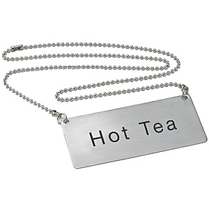 LeRose Stainless Steel Chain Signs ~ Set of 5 ~"Coffee","Decaf","Hot Water","Hot Tea","Iced Tea" ~ 3-1/2" x 1-3/4" Beverage Table Display Signs
