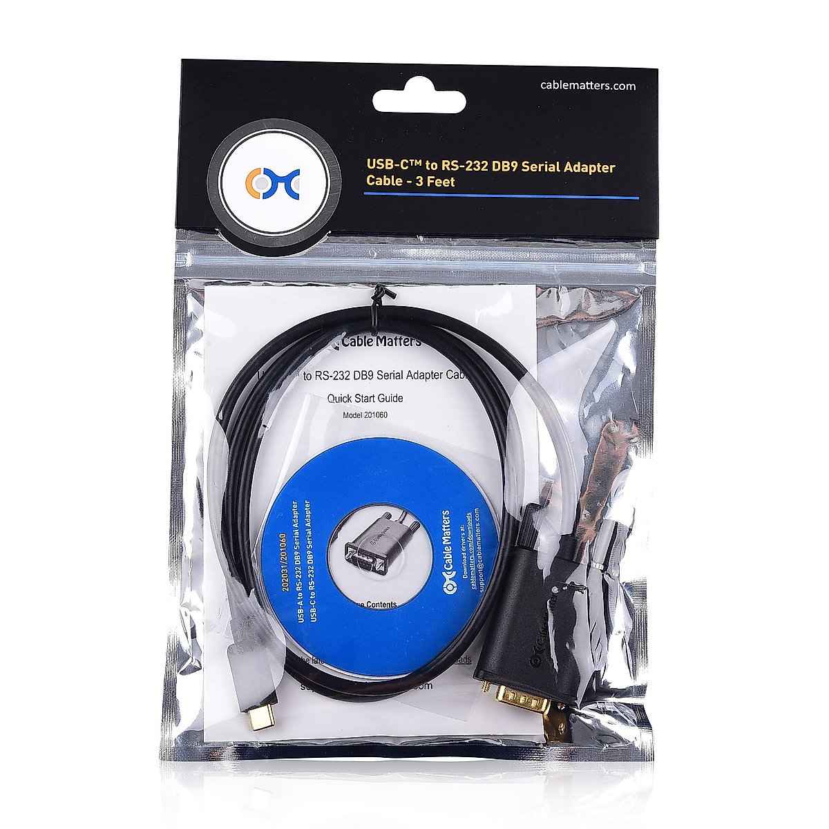Cable Matters USB C to Serial Adapter Cable - 3ft, USB-C to Serial, USBC to DB9, USB C to RS232 Cable, Compatible with Thunderbolt 5/4, Supports Windows 11/10/8/7/Vista/XP, macOS 11.0 or Later