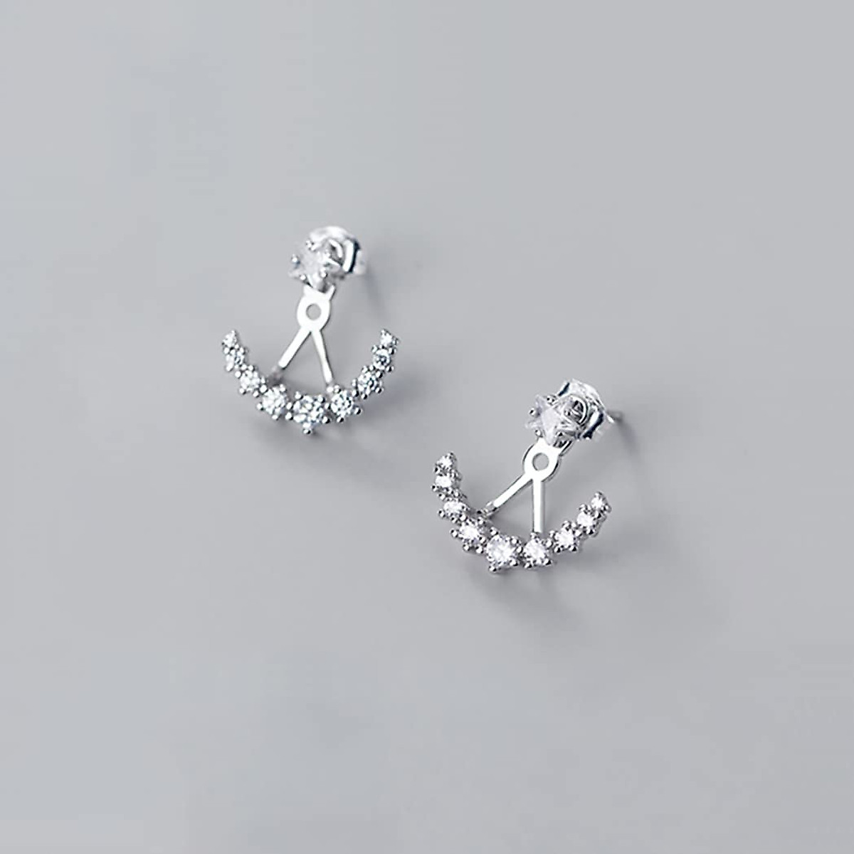 SLUYNZ 925 Sterling Silver CZ Jacket Earrings for Women Teens Star Jacket Earrings Huggie Studs (A-Silver)
