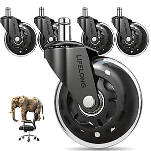 Office Chair Wheels Replacement Rubber Chair casters for Hardwood Floors and Carpet, Set of 5, Heavy Duty Office Chair casters for Chairs to Replace Office Chair mats - Fits 98%