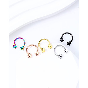 Jewseen 16g Septum Ring Star Septum Jewelry Cartilage Earring Hoop Helix Piercing Jewelry Surgical Steel Tragus Earrings Daith Earrings Nose Ring Hoop for Women and Men