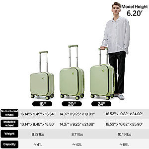 Mixi Carry On Luggage, 20'' Suitcase with Front Laptop Pocket, Travel Rolling Luggage Aluminum Frame PC Hardside with Spinner Wheels & TSA Lock and Cover - Avocado Green