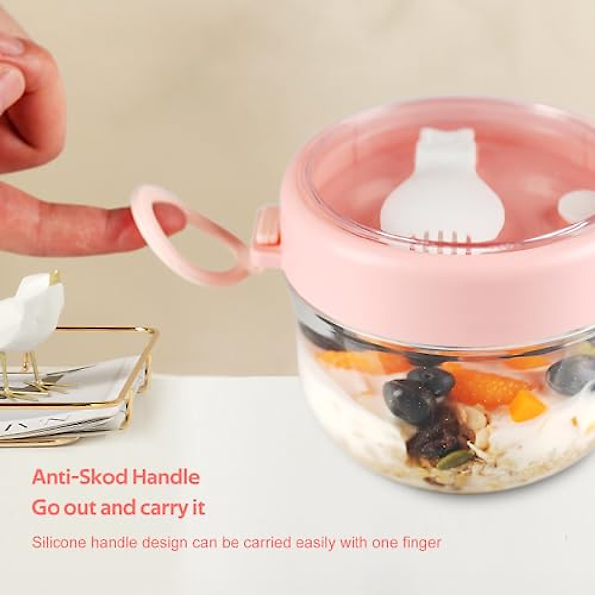 JAOBHAHY Mason Jars for Overnight Oats,4PCS Overnight Oats Jars with Lid and Spoon,20 oz Plastic Overnight Oats Jars with Large Capacity Airtight for Salad Yogurt,Cereal,Fruit