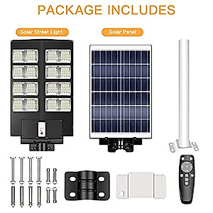 Hoddinol Solar Street Lights Outdoor, 800W Solar Street Light, 30000LM Dusk to Dawn Commercial LED Flood Lights with Motion Sensor and Remote Control, for Yard, Garden, Patio