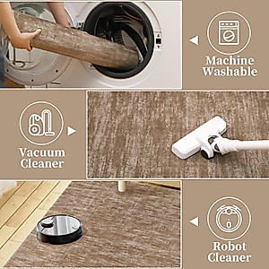 LUXLOOM Large Solid Rug 8x10 Washable Rug Ultra-Thin Low Pile Floor Mat Modern Rug Contemporary Non-Shedding Carpet Non-Slip Accent Rug for Living Room Bedroom Dining Room Nursery Home Office Camel