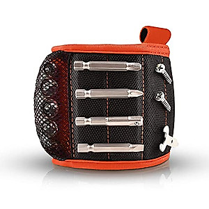 Magnetic Wristband, GOXAWEE with 20 Strong Magnets for Holding Screws, Nails, Drill Bits (Orange) | Stocking Stuffer for Men