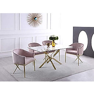 Meridian Furniture Xander Collection Modern | Contemporary Tempered Glass Top Dining Table with Durable Metal Base, 60" W x 36" D x 30" H, Gold Finish