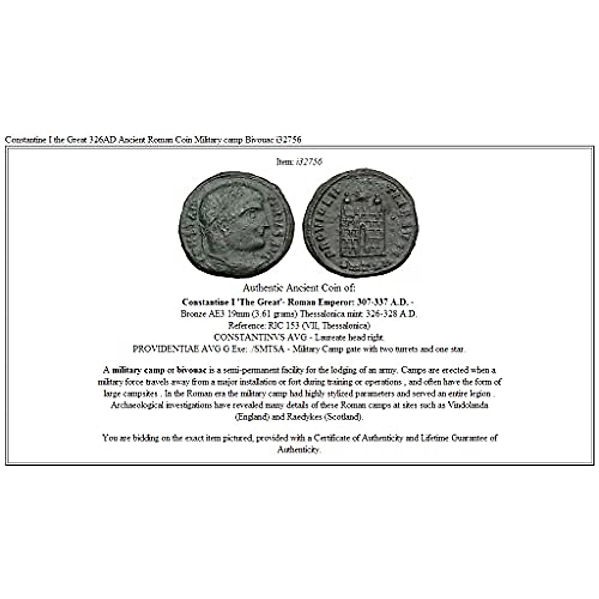 1 IT Constantine I the Great 326AD Ancient Roman Coin Denomination_in_description Good