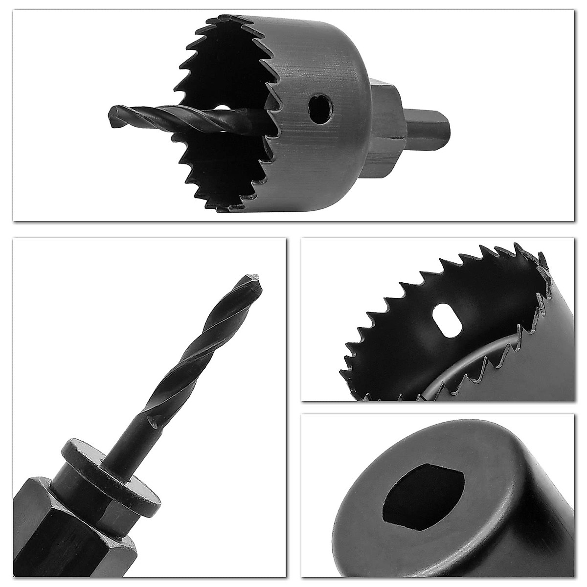 Aracombie 4PCS 1-1/4 Inch to 2-1/8 Inch Hole Saw Kit for Wood, 1.2 Inch Cutting Depth Hole Cutter Drill Bit with Mandrel, Round Hole Saw Set for Cornhole Boards Plastic Drywall Soft Metal (Black)