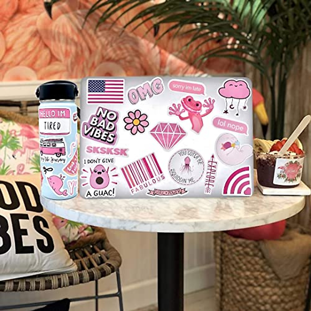 100pcs Preppy Stickers Pink Cute Vinyl Aesthetic Water Bottle Stickers Waterproof 100 Sticker Pack for Laptop Water Bottles Computer Phone Stickers for Kids Teen Girls Stocking Stuffer Gift