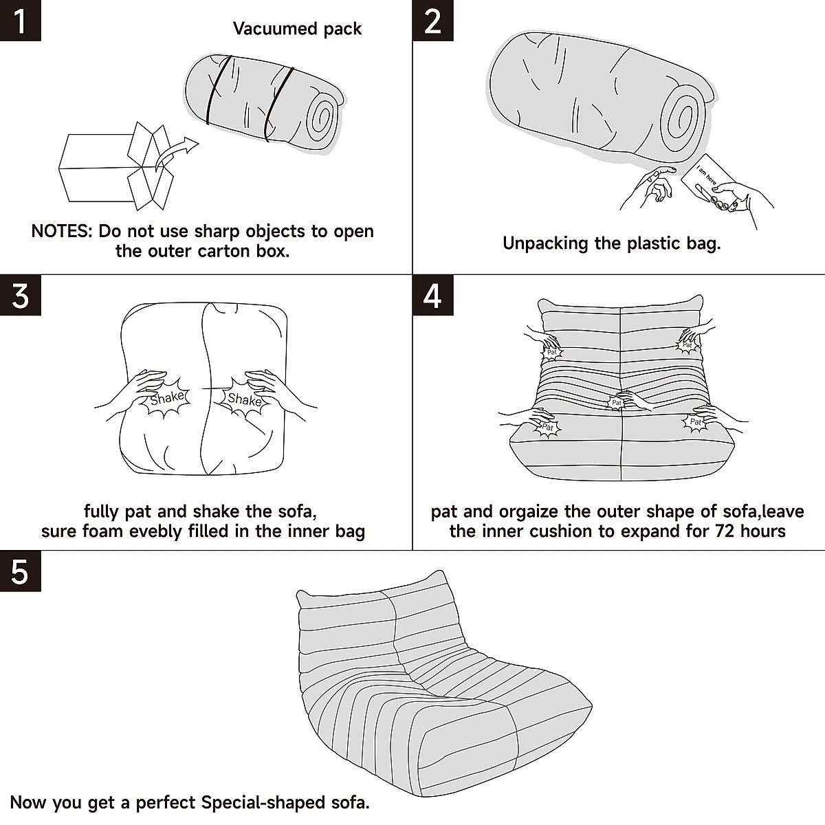 VASOENY 35.8'' X 41.3'' Armless Fireside Chair, Oversized Soft Sherpa Fabric Floor Lounge Sofa Couch, Comfy Single Lazy Sofa, Leisure Bean Bag Chair for Living Room, Bedroom, Office, Apartment