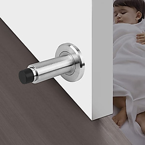 Hommyzone Adjustable Height Door Stopper,304 Stainless Steel Door Stop with Rubber Buffer, Wall Mounted Door Holder, Heavy Duty Doorstops Hardware for Home Office (Silver)