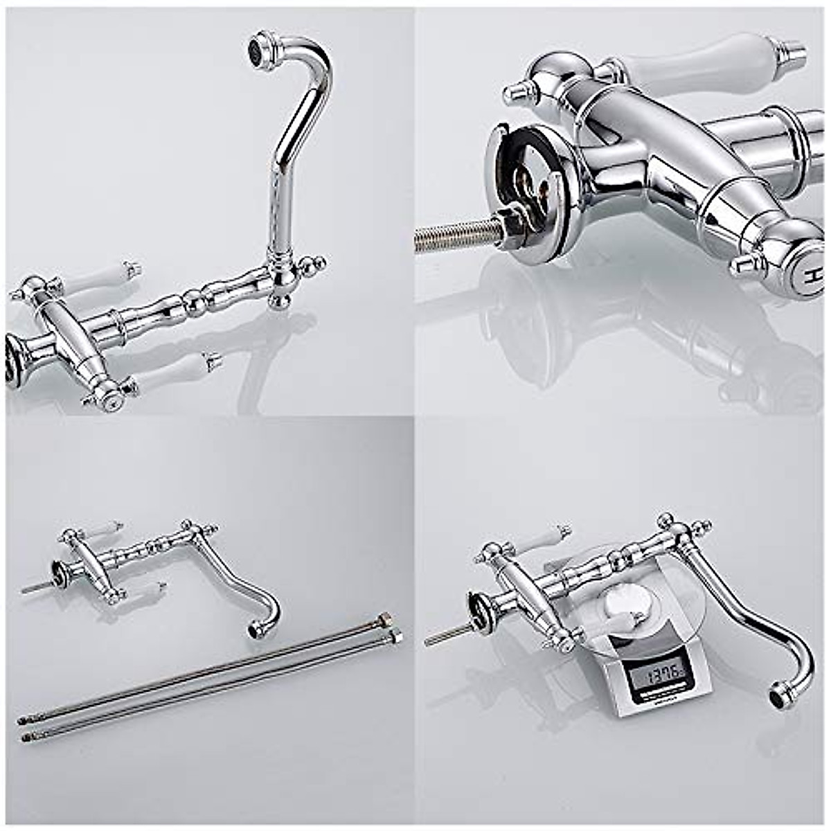 VVQQFGXN Kitchen Sink Faucet for Bar Farmhouse Commercial, Bath Kitchen Brushed Nickle Dual Handle Kitchen Basin Faucets, Deck Mounted Hot & Cold Water Mixer Basin Sink Taps(Chrome)