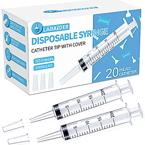 50 Pack 20mL Syringe Catheter Tip with Covers, Large Plastic Syringes for Jello Shots Syringe Party, Liquid, Oral, Feeding Pet, Food, Dispensing- Individually Sterilized Sealed